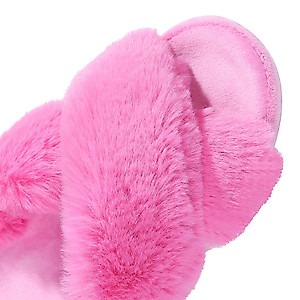 shevalues Fuzzy House Slippers for Women Cross Band Fluffy Bedroom Slippers with Arch Support,R Pink 39