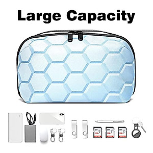 Travel Cord Organizer, Tech Organizer, Electronics Organizer, Cable Organizer Bag, Modern Blue Hexagon Pattern
