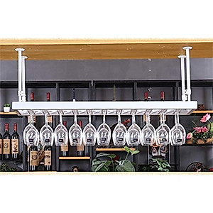 Stylish Simplicity Stemware Racks, Ceiling Mounted Hanging Wine Bottle Holder Metal Goblet Wine Glass Rack Iron Storage Unit Floating Shelves Goblet Organiser for Bars/Living Room, PIBM, White, L6