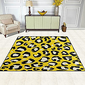ALAZA Black Yellow Leopard Print Non Slip Area Rug 5' x 7' for Living Dinning Room Bedroom Kitchen Hallway Office Modern Home Decorative