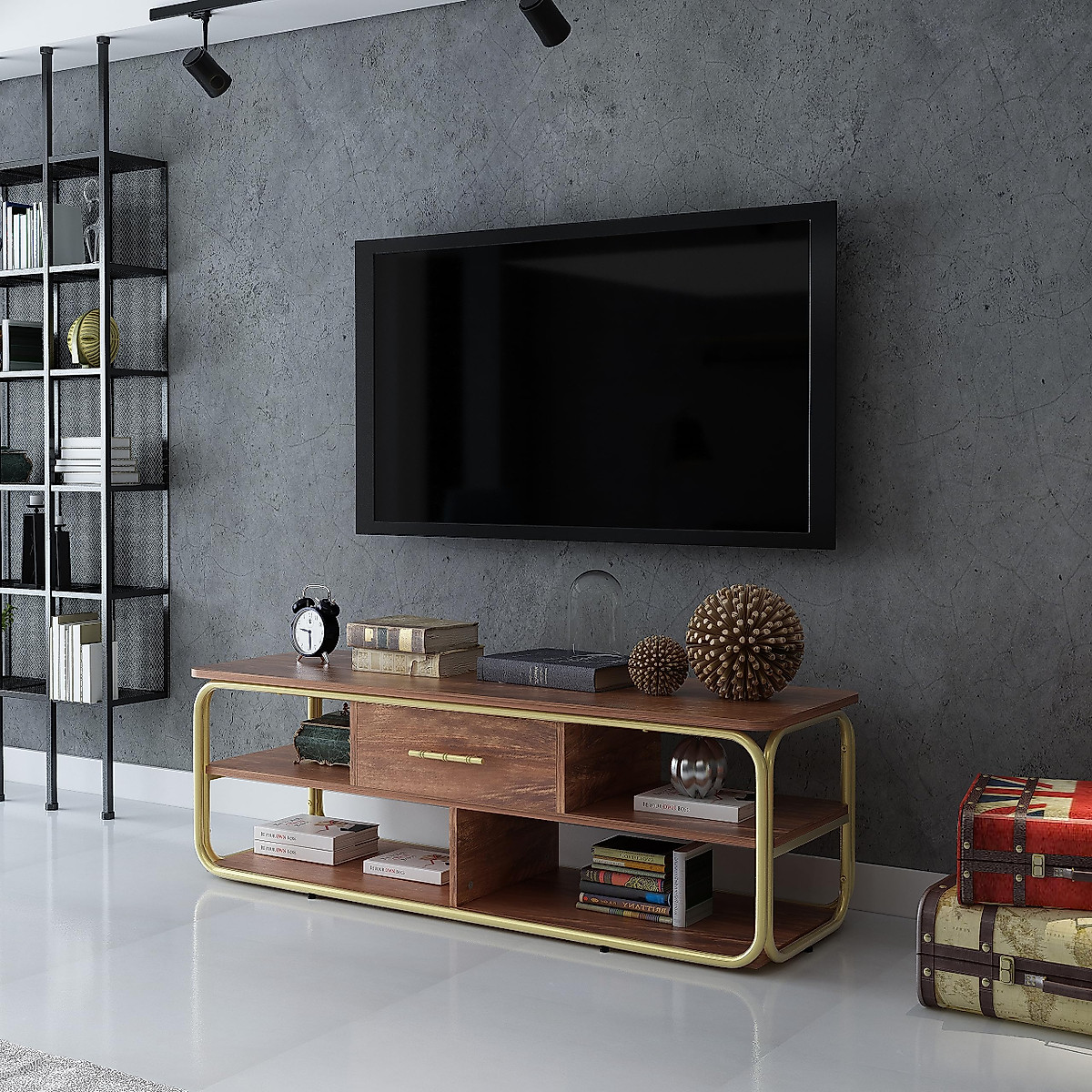 Annivia Television Stands TV Console Table with 4 Storage Shelves & Drawer -Universal TV Stand Media Cabinet for Flat Screen TV, Coffee Table Home Entertainment Center for Living Room, Office,Rosewood