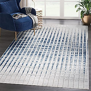 Abani Atlas 4'x6' Blue/Grey Area Rug, Striped Design - Durable Non-Shedding - Easy to Clean