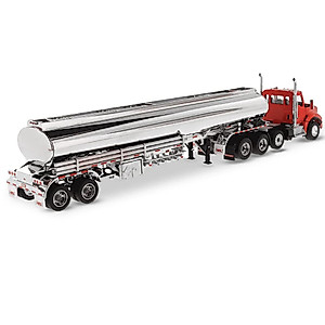 Diecast Masters Kenworth T880 SBFA Tractor Truck - Red | DayCab Pusher-Axle Tandem Tractor with Heil FD9300/DT-C4 Petroleum Trailer | 1:50 Scale Model Semi Trucks | Diecast Model 710102