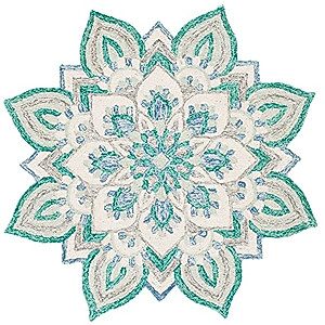 Safavieh Novelty Collection 4' Round Blue/Ivory NOV105M Handmade Boho Flower Premium Wool Area Rug