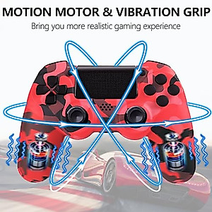 Dliaonew Wireless Controller for PS4, 2 Pack Remote Control Compatible with PS4/Slim/Pro with Dual Vibration/Audio/Six-axis Motion Sensor/Game Joystick - Camo Red + Camo Green