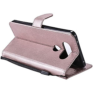 SATURCASE Case for LG V20, Classical PU Leather Flip Magnet Wallet Stand Card Slots Protective Cover with Hand Strap for LG V20 (XD-Rose Gold)