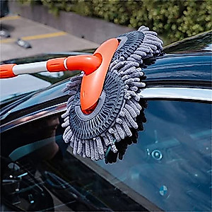 Retractable Double Layer Car Wash Brush, 2022 New Car Wash Brush with Long Handle, Premium Soft Car Wash Mop Scratch-Free Car Wash with 360°Flexible Rotation Microfiber Replacement Head (1 Pcs)