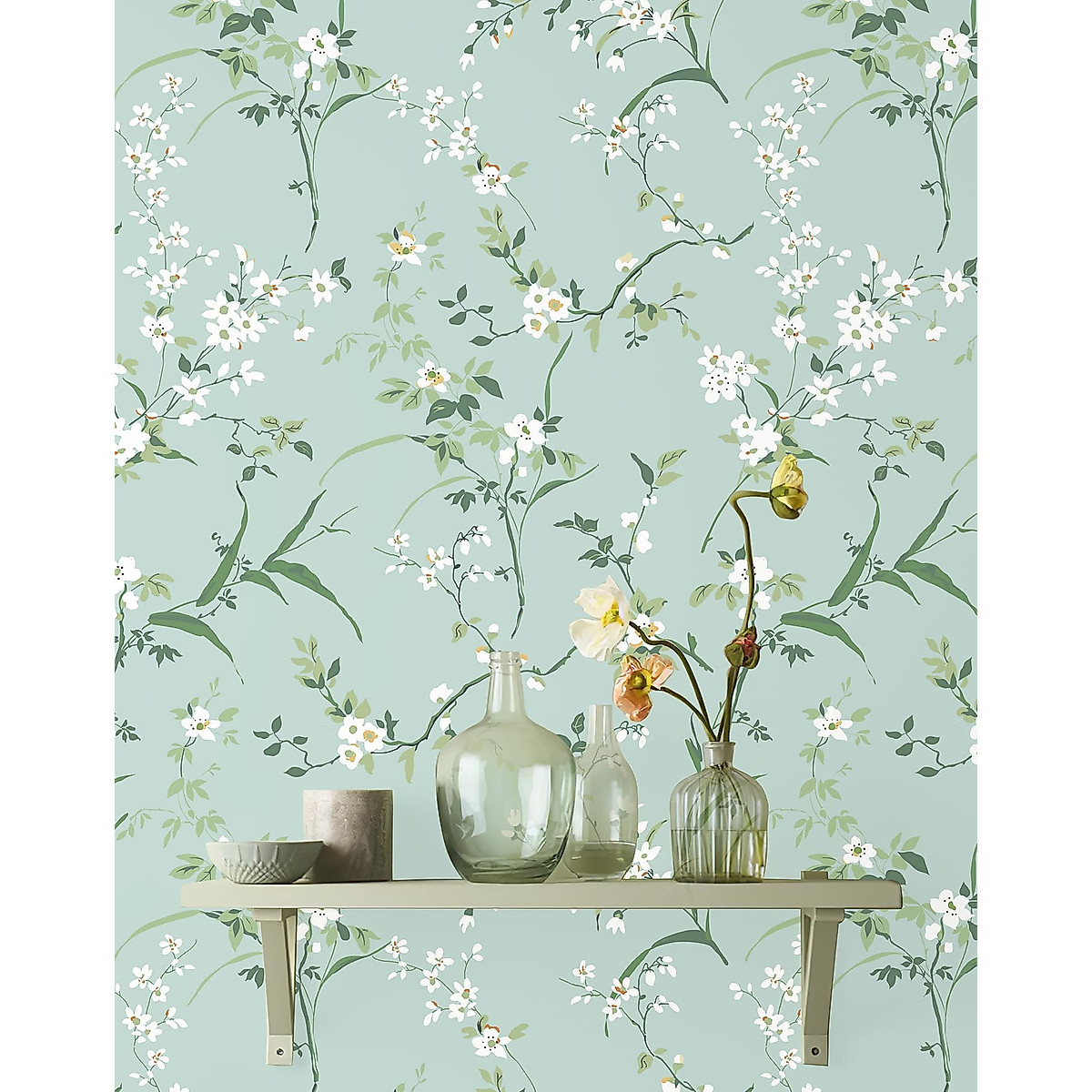 Peel and stick Wallpaper Farmhouse Wild Floral Peel and stick Wallpaper French Peel and Stick Wallpaper Blue Wallpaper for Bedroom Stick on Wallpaper Cabinets Contact Paper (Soft Blue, 17.7" X 78.74")
