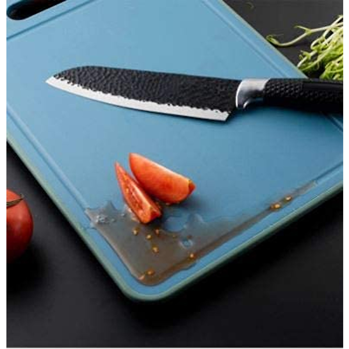 Defrosting Tray - 2-in-1 Meat Thaw Mat and Cutting Board - Groove Tray - Non-Stick Thawing Plate - Meat Cutting Board - No Heat Miracle Thaw - Compact - Knife Sharpener, Zester - Green/Blue