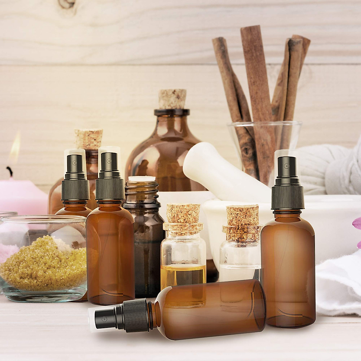 Nylea 8 Pack Amber Spray Bottles 2oz - [THE PERFECT SPRAY] - Empty Glass Bottles For Cleaning Solutions - Best Refillable MIST SPRAY Pack Perfume Atomizer [2oz]