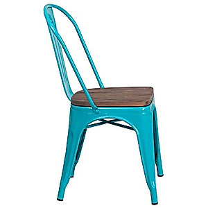 Flash Furniture 4 Pk. Crystal Teal-Blue Metal Stackable Chair with Wood Seat