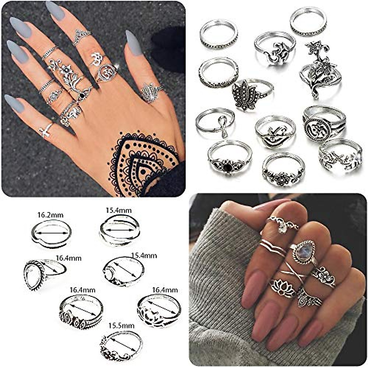 FIBO STEEL 101 Pcs Vintage Knuckle Rings for Women Stackable Midi Finger Ring Set