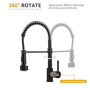 AIMADI Kitchen Faucet with Sprayer, Modern Single Handle Pull Down Sprayer Spring Matte Black Kitchen Sink Faucet with LED Light