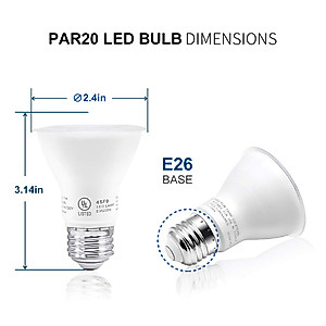 YGS-Tech PAR20 LED Bulb, 7W Dimmable Flood Light Bulbs (50W Equivalent), LED Spotlight Bulb, 3000K Warm White, 500 Lumens, E26 Base, Indoor/Outdoor - UL Listed, 6 Pack