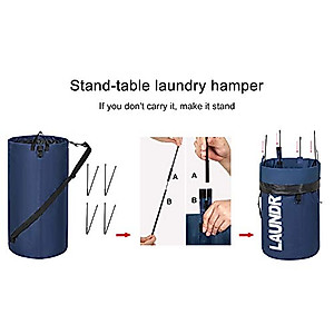 Chrislley 106L Extra Large Laundry Hamper with Drawstring Dorm Room Backpack Laundry Bag Collapsible Laundry Basket for College Students Travel Day Trip（Dark Blue）