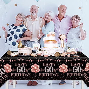 3Pcs Rose Gold 60th Birthday Tablecloths-Happy 60 Birthday Party Supplies for Women Rose Gold Disposable Rectangular Plastic Table Covers