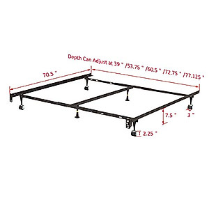 Heavy Duty 6-Leg Adjustable Universal Twin/Full/Queen/King Metal Bed Frame with Double Center Support Rug Rollers & Locking Wheels