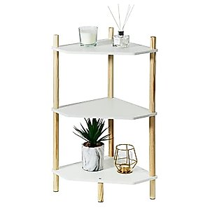 LITA Modern Wood Side Table, Triangular Accent End Table Plant Night Stand with Magazine Storage for Bedroom, Living Room, Bathroom, White, 3- Tier