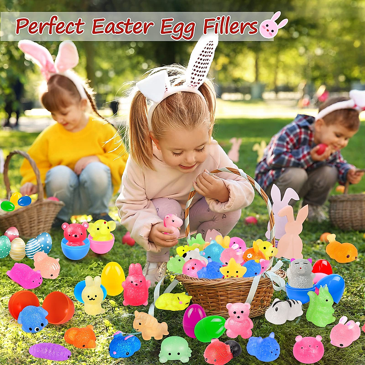 LUDILO Mochi Animal Squishies Toys 2nd Generation Glitter Mochi Squishy 28pcs Kawaii Mini Squishies Party Favors for Kids Stocking Stuffers Class Prizes Valentines Birthday Gifts Easter Egg Fillers