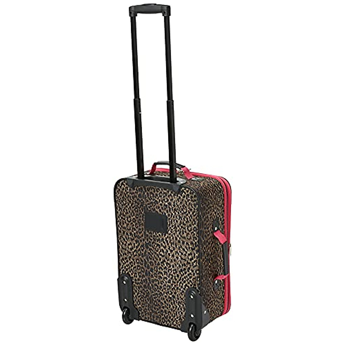 Rockland Fashion Softside Upright Luggage Set, Expandable,Lightweight,Telescopic Handle,Wheel, Pink Leopard, 2-Piece (14/19)