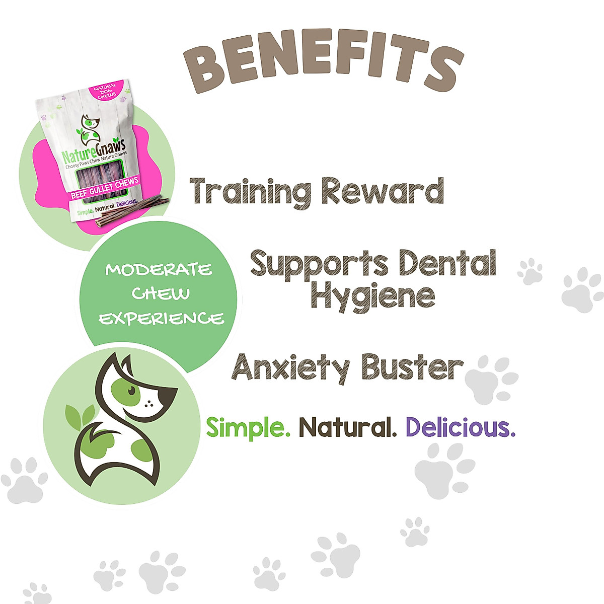 Nature Gnaws Beef Gullet Sticks for Dogs 5-6" (8oz) - Natural Beef Jerky Stick Dog Chew Treats - Rawhide Free