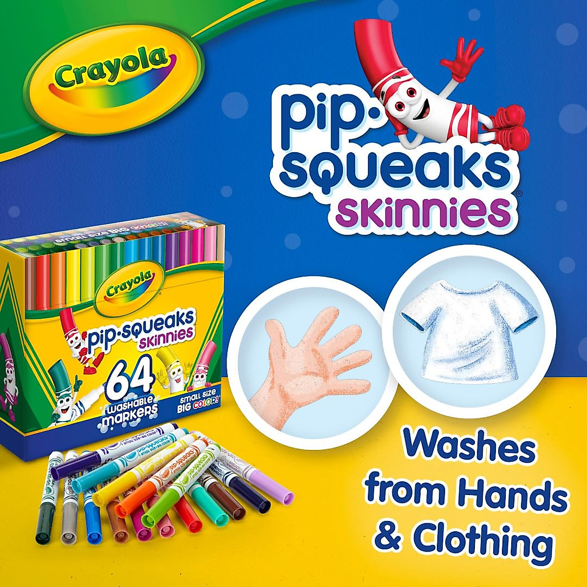 Crayola Pip-Squeaks Skinnies Washable Markers, 64 count, Great for Home or School, Perfect Art Tools