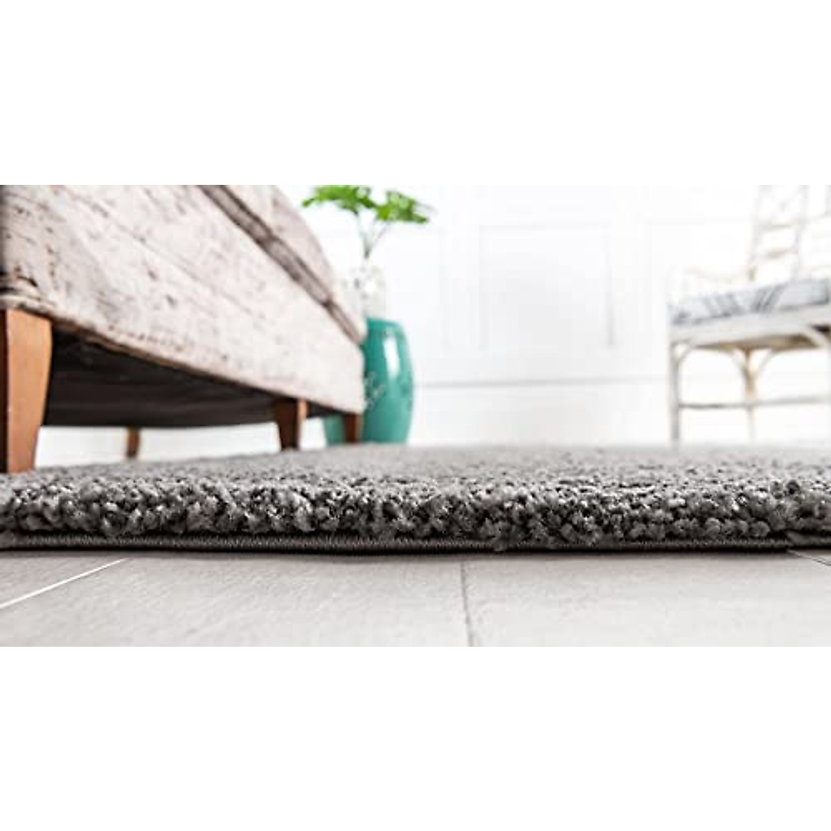 Unique Loom Solo Collection Solid, Plush, Kids, Modern Area Rug, 8 ft x 10 ft, Grey