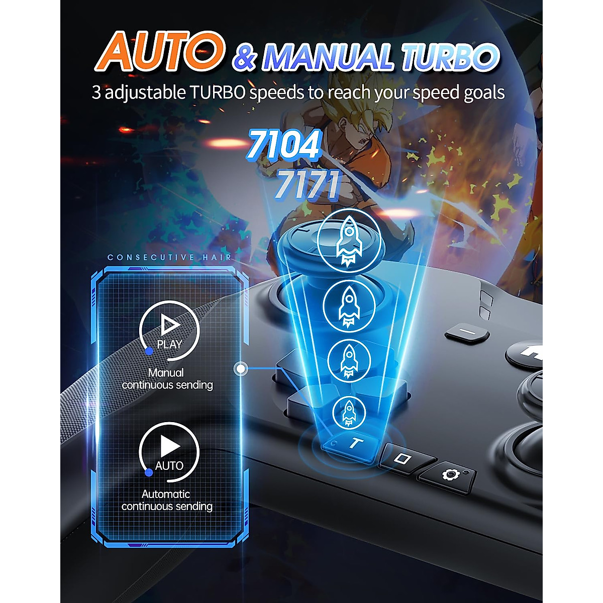 Wireless Switch Pro Controller, Bluetooth Controller Compatible for Switch/Lite/OLED/PC/IOS/Android/iPhone/Phone/Steam/Mac/iPad/TV,Support Macro Programmable/6-Axis/Wakeup/Turbo/Vibration Screenshot (HD-6500 Black)