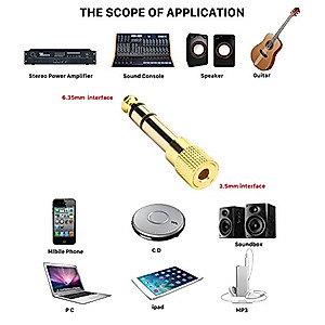 Devinal Professional 6.35mm 1/4 inch Plug to 3.5mm 1/8 inch Jack Gold Plated TRS AUX Stereo Audio Headphone Jack Adapter Converter Connector(2 Pack)