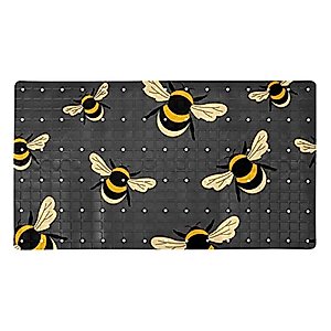 Non-Slip Bathtub Mats Cute Bumble Bee on Grey Background Prints Soft Bath Tub Bathroom Shower Mat for Baby and Adults, Machine Washable