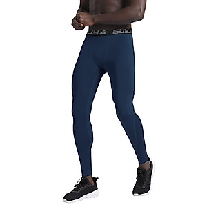 BUYJYA 3 Pack Men's Compression Pants Running Tights Workout Leggings Athletic Cool Dry Yoga Gym Clothes (Blue-Army Green-Black, L)