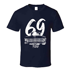 1969 F100 Pickup Truck Grill View with Year and Model Name Charcoal Grey T Shirt 2XL Navy