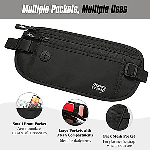 MoKo Secure Travel Money Belt, Undercover Hidden RFID Blocking Travel Wallet, Anti-Theft Passport Wallets for Men Women, Black