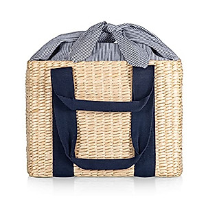 PICNIC TIME - Parisian Picnic Basket - Seagrass Picnic Basket, (Beige with Navy Blue Accents)