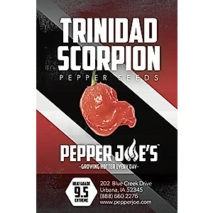 Pepper Joe’s Trinidad Scorpion Pepper Seeds ­­­­­– Pack of 10+ Superhot Trinidad Scorpion Chili Pepper Seeds – USA Grown ­– Premium Non-GMO Scorpion Seeds for Planting in Your Garden