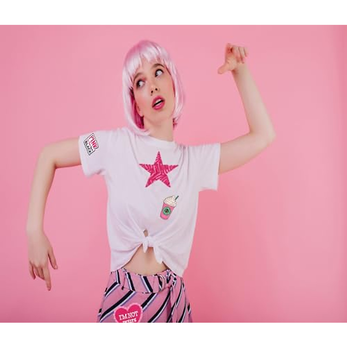 Jefuzh 20PCS Girl Themes Iron on Patches, Embroidered Appliqué Pink Iron on Patches for Clothes, Hats, Jeans, Skirts, Backpacks, Etc