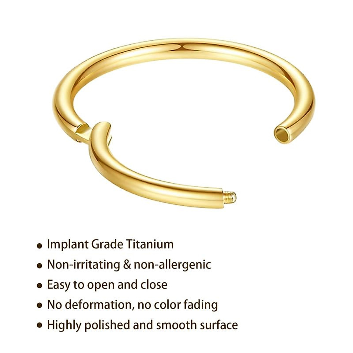 20G 18G 16G Titanium Nose Ring Hoop, Cartilage Hoop Earrings for Women Men Silver Gold Nose Ring Septum Ring Tragus Conch Helix Daith Lip Piercing Jewelry 6mm/7mm/8mm/9mm/10mm (Gold-20g, 7mm)