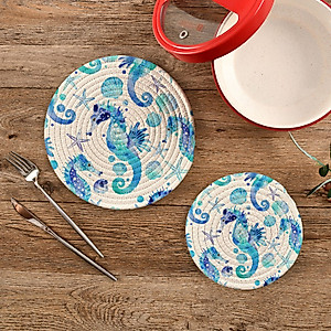 Watercolor Seahorses Pot Holders for Kitchen Cotton Round Holder Set of 2 Heat Resistant School Book Bag School Backpack for Teen