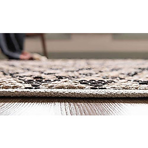 Unique Loom Chindi Jute Collection Geometric, Bohemian, Modern, Triangles, Casual Area Rug (4' 0 x 6' 0 Rectangular, Black/Natural)