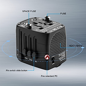 1200Watts Travel Adapter and Converter Combo Step Down Voltage 220V to 110V for Hair Dryer Steam Iron Laptop MacBook Cell Phone Travel Adapter Converter for US to UK Europe AU Over 150 Countries