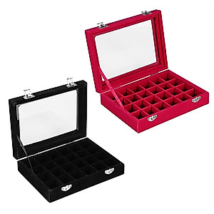 24 Grids Blank Nail Art Decorations Jewelry Rings Rhinestone Gemstone Beads Storage Box(Black)