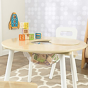 KidKraft Wooden Round Table & 2 Chair Set with Center Mesh Storage - Natural & White, Gift for Ages 3-6 23.5 x 23.5 x 17.3