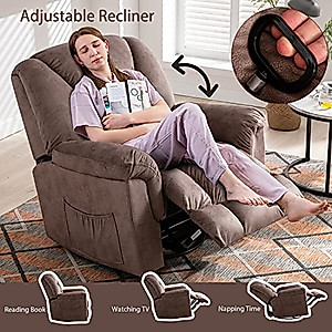 ANJ Oversized Rocker Chair Manual 360 Degree Swivel Recliners Comfy Glider Rocking Chairs for Big Man Home Extra Wide Overstuffed Reclining Chair for Living Room, Camel