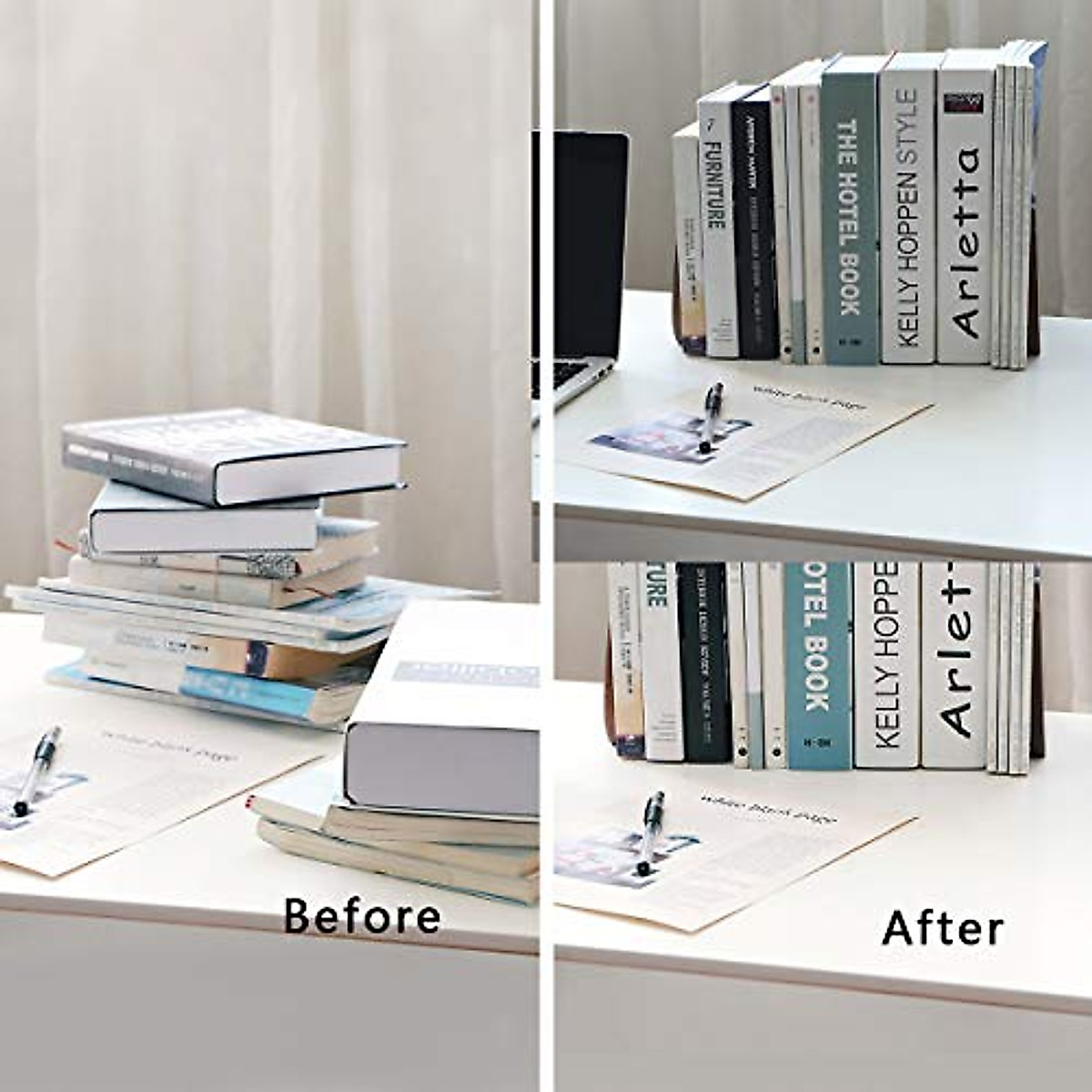 Muso Wood Bookends for Shelves, Decorative Book Ends for Children, Non-Skip Wooden Bookends for Office/Home/School (Walnut 1 Pair)