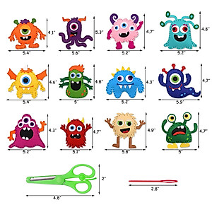 CiyvoLyeen Little Monsters Craft Kit Adopt A Monster Felt Plush DIY Sewing Art Educational Toys Monster Craft Gift Learn How to Sew for Beginners Set of 12 Sewing Kits