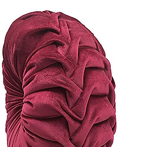 Wine Red Round Throw Pillow Holland Velvet Home Decoration Pleated Round Cushion ，Home Decorative for Home Sofa Chair Bed Car Decor