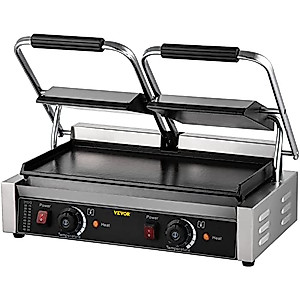 Happybuy Commercial Sandwich Panini Press Grill, 2X1800W Double Flat Plates Electric Stainless Steel Sandwich Maker, Temperature Control 122°F-572°F for Hamburgers Steaks Bacons