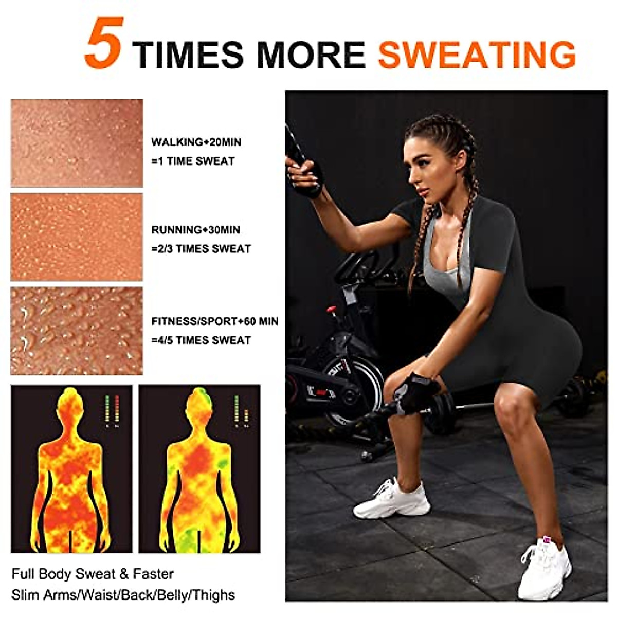 URSEXYLY Sauna Suit for Women Sweat Vest Waist Trainer 3 in 1 Slimming Full Body Shaper Workout Top with Sleeve Shorts (Large, Black)