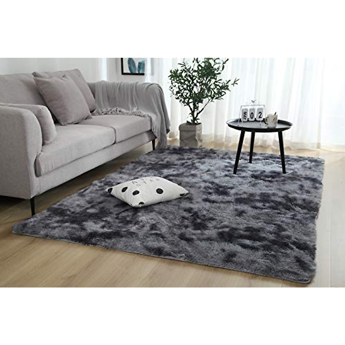 Soft Indoor Modern 3x5 Area Rugs Shaggy Fluffy Carpets for Living Room and Bedroom Nursery Rugs Abstract Home Decor Rugs for Girls Kids Dark Grey