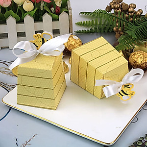 30pcs DIY Paper Favor Boxes Small Candy Treat Boxes for Wedding Bridal Baby Shower Birthday Party Decorations (Yellow Bee Style)